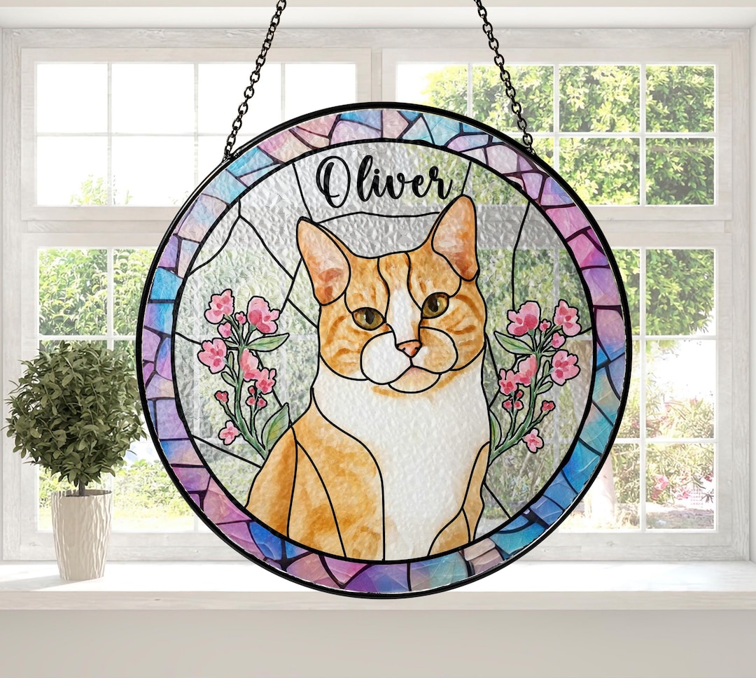 Custom Cat Portrait Stained Glass Suncatcher, Custom Pet Portrait From ...