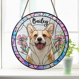 Custom Pet Portrait Stained Glass Suncatcher, Pet Memorial Gift Custom ...