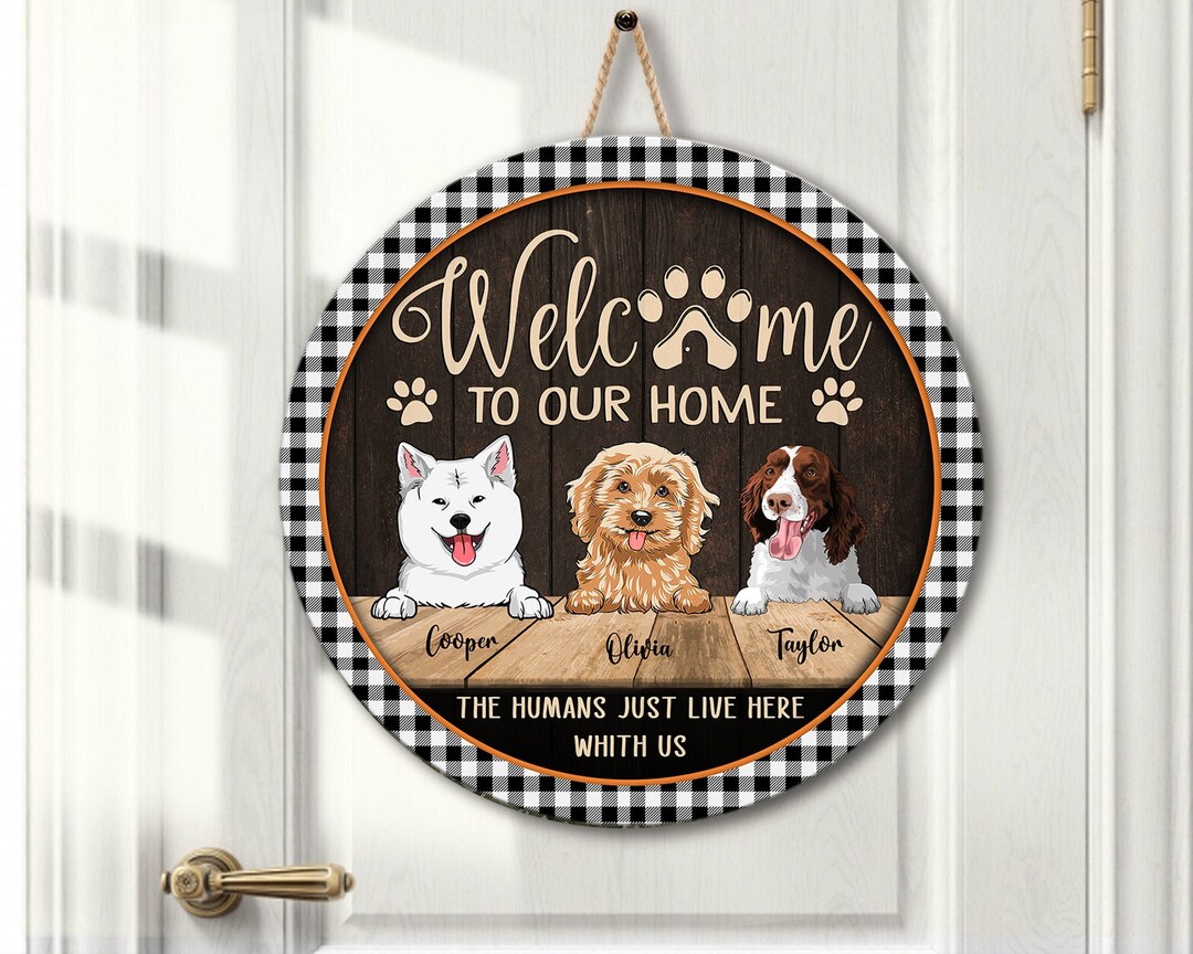 Personalized Dog Portrait Door Hanger, Custom Pet Welcome Sign ...