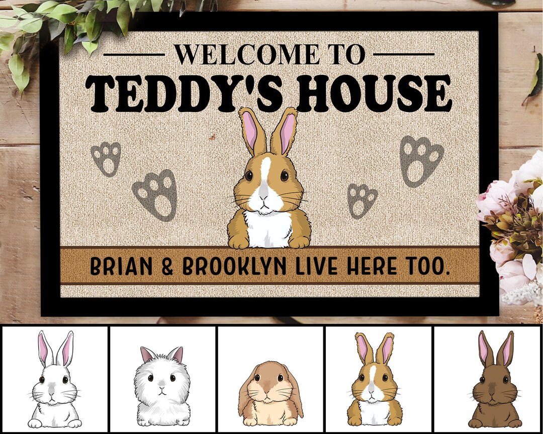 Personalized Bunny Doormat, Custom Pet Doormat, Funny Welcome Home Mat ...