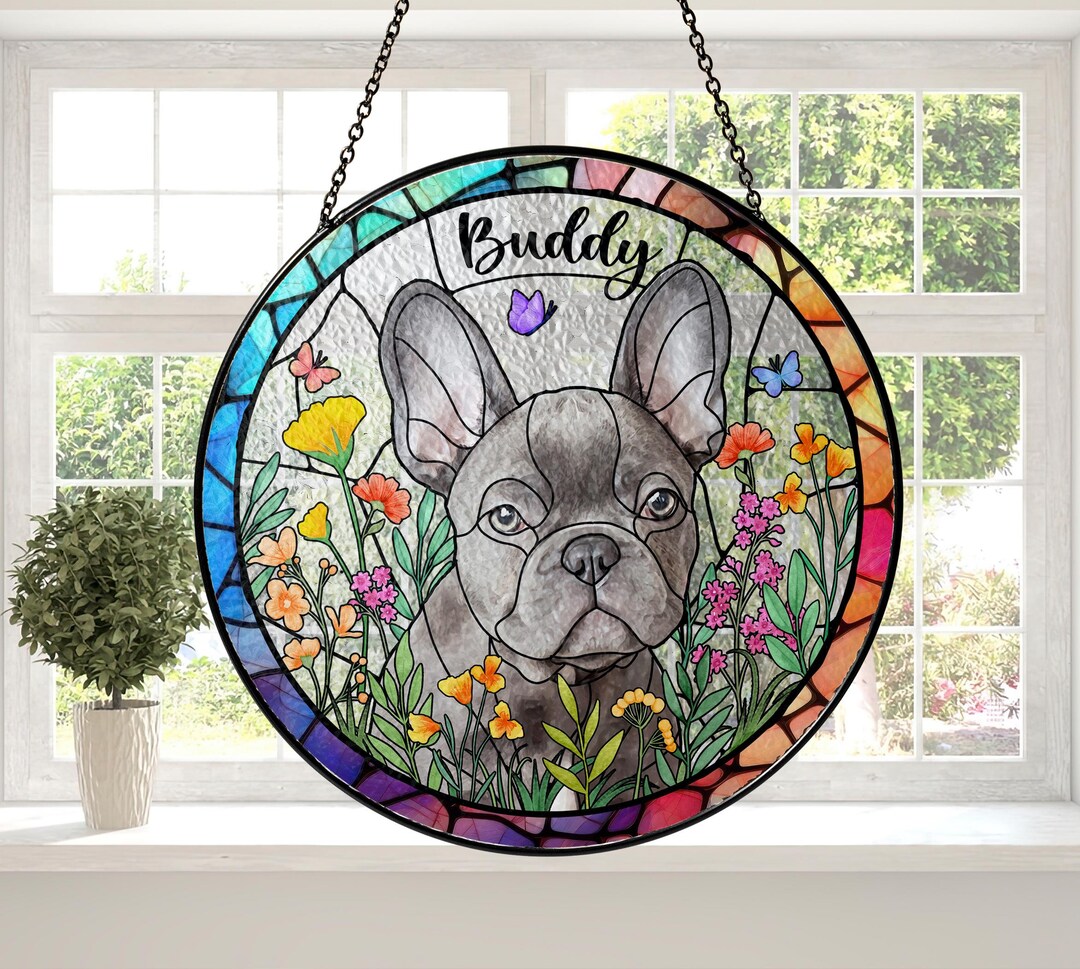 Custom Pet Portrait Stained Glass Suncatcher, Pet Memorial Gift Custom ...