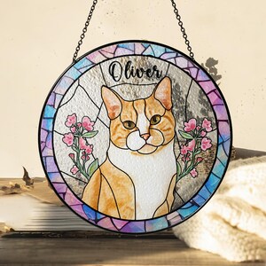 Custom Cat Portrait Stained Glass Suncatcher, Custom Pet Portrait From ...