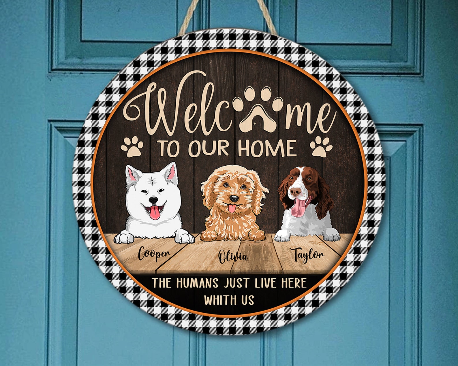 Personalized Dog Portrait Door Hanger, Custom Pet Welcome Sign ...
