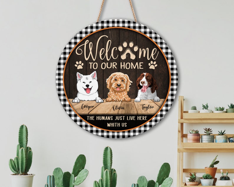 Personalized Dog Portrait Door Hanger, Custom Pet Welcome Sign ...