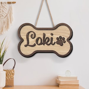 Personalized Wooden Dog Name Tag, 3D Custom Pet Name Tag, Dog Room Sign ...