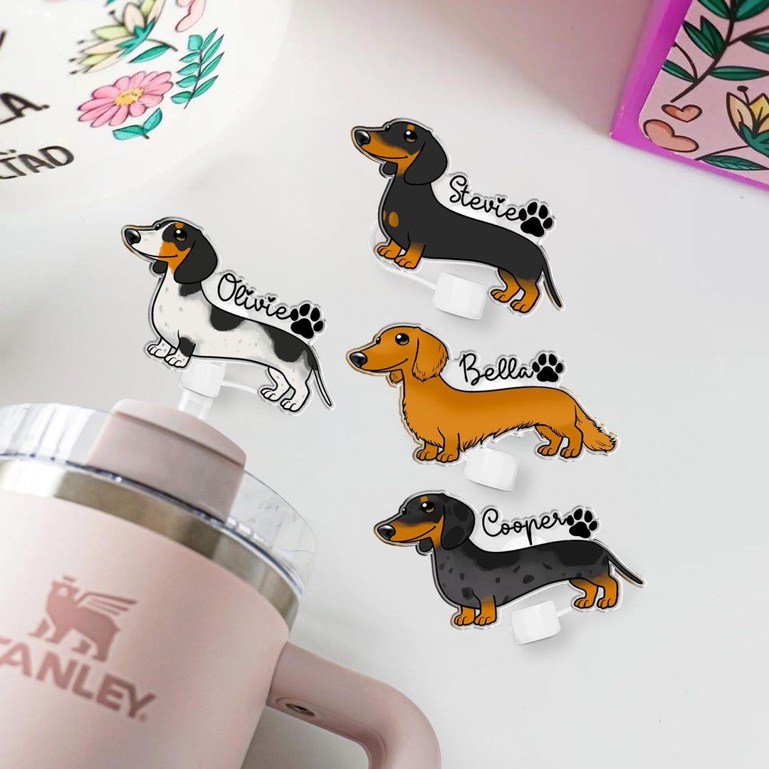 Personalized Dachshund Stanley Cup Straw Topper, Custom Doxie Wiener ...