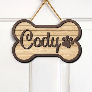 Personalized Wooden Dog Name Tag, 3D Custom Pet Name Tag, Dog Room Sign ...