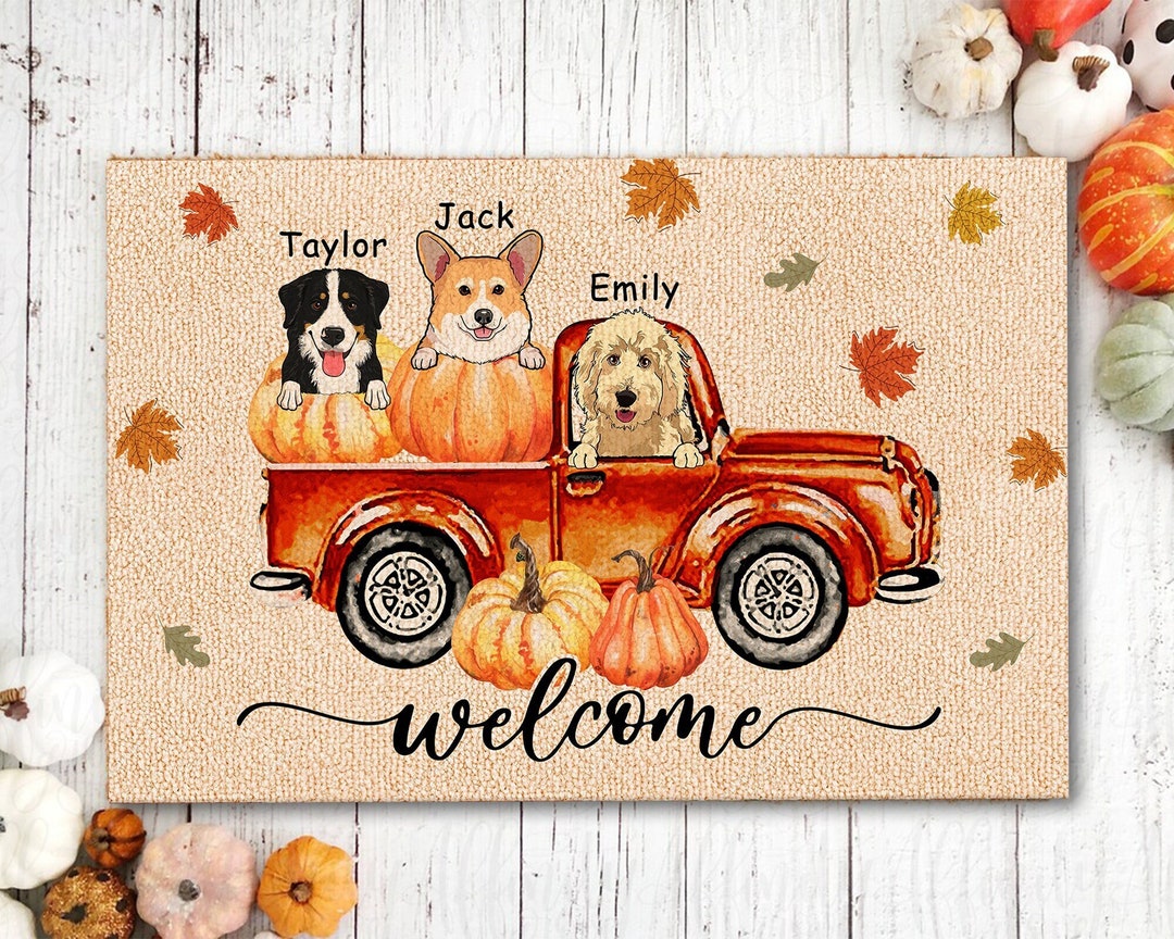 Personalized Dog Fall Doormat, Fall Decor, Custom Fall Welcome Mat, Dog ...