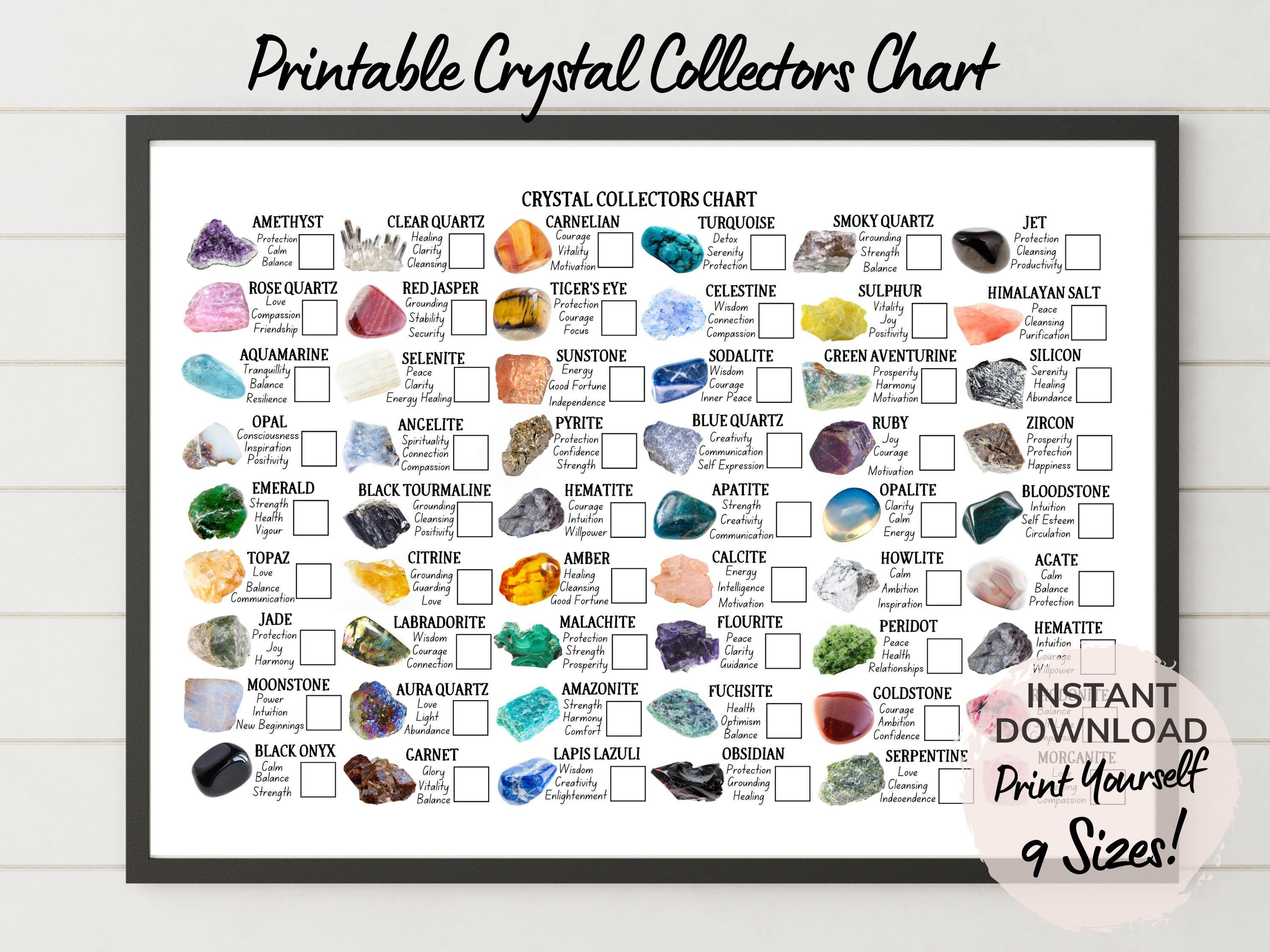 Printable Crystal Collectors Chart 54 Crystals to Collect - Etsy UK