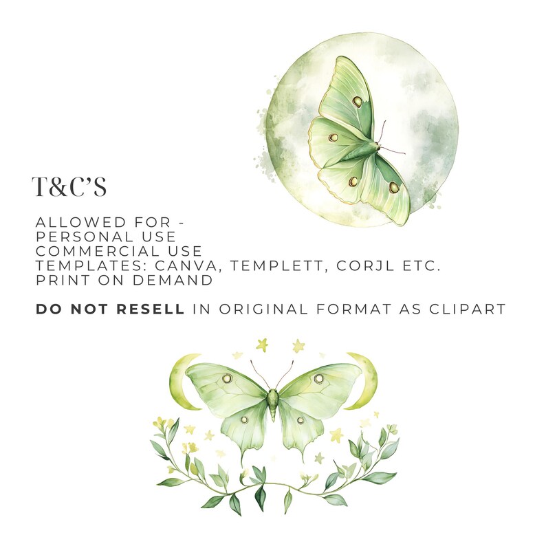 Luna Moth Watercolor Clipart, Moon and Forest Scenes Digital ...