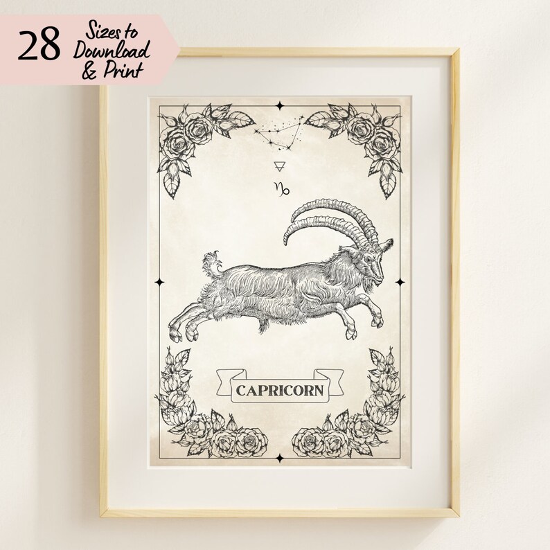 Printable Capricorn Zodiac Wall Art, Vintage Style Capricorn the Goat ...
