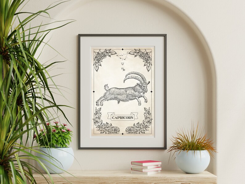 Printable Capricorn Zodiac Wall Art, Vintage Style Capricorn the Goat ...
