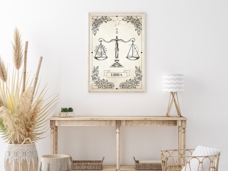 Printable Libra Zodiac Wall Art, Beautiful Vintage Style Libra the ...