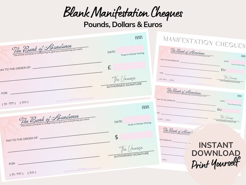 Printable Manifestation Cheques Gradient Pastel Colour Blank - Etsy