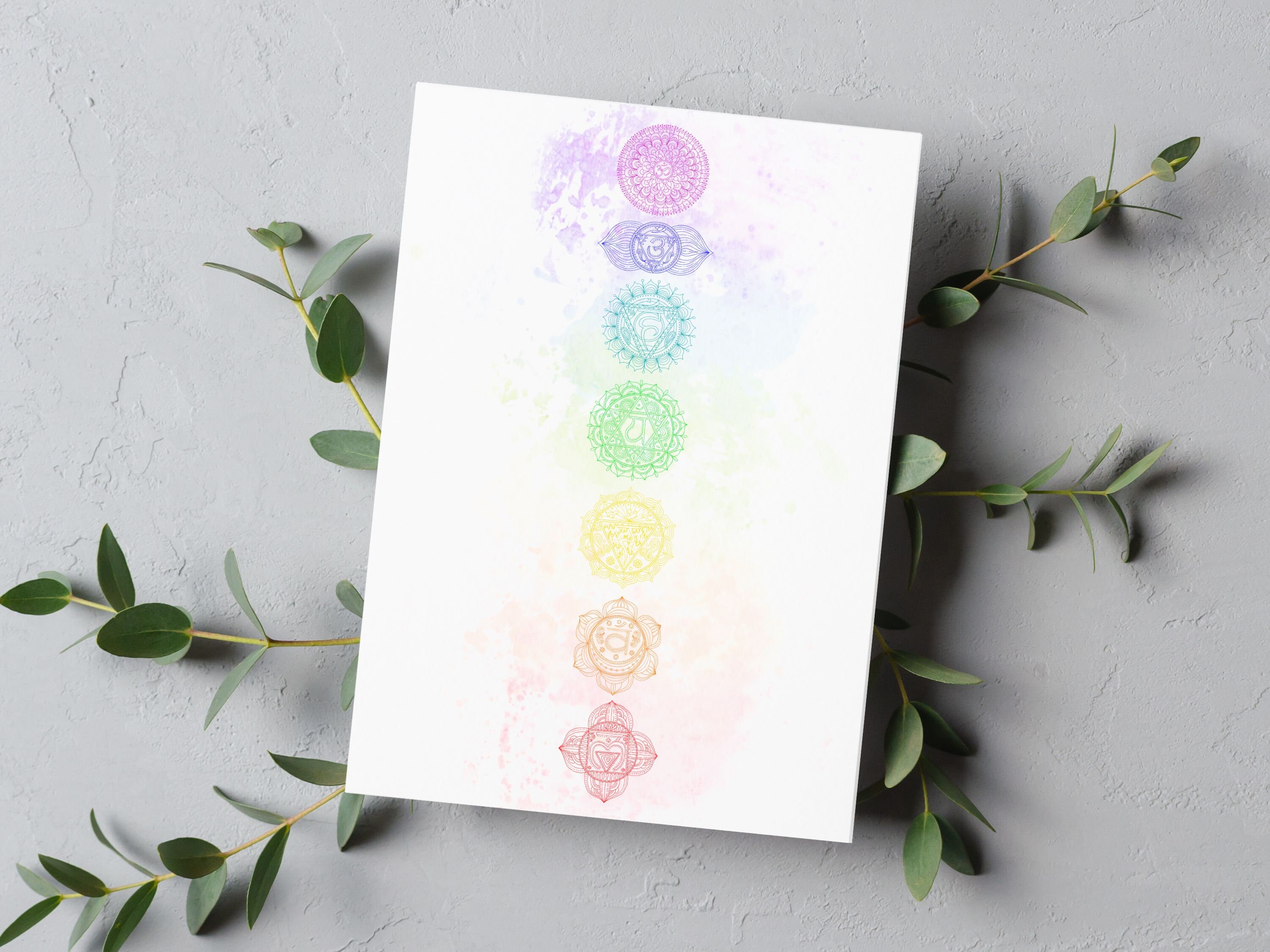 Chakra Symbols Greetings Card, Watercolour Style Chakra Symbols, Chakra ...