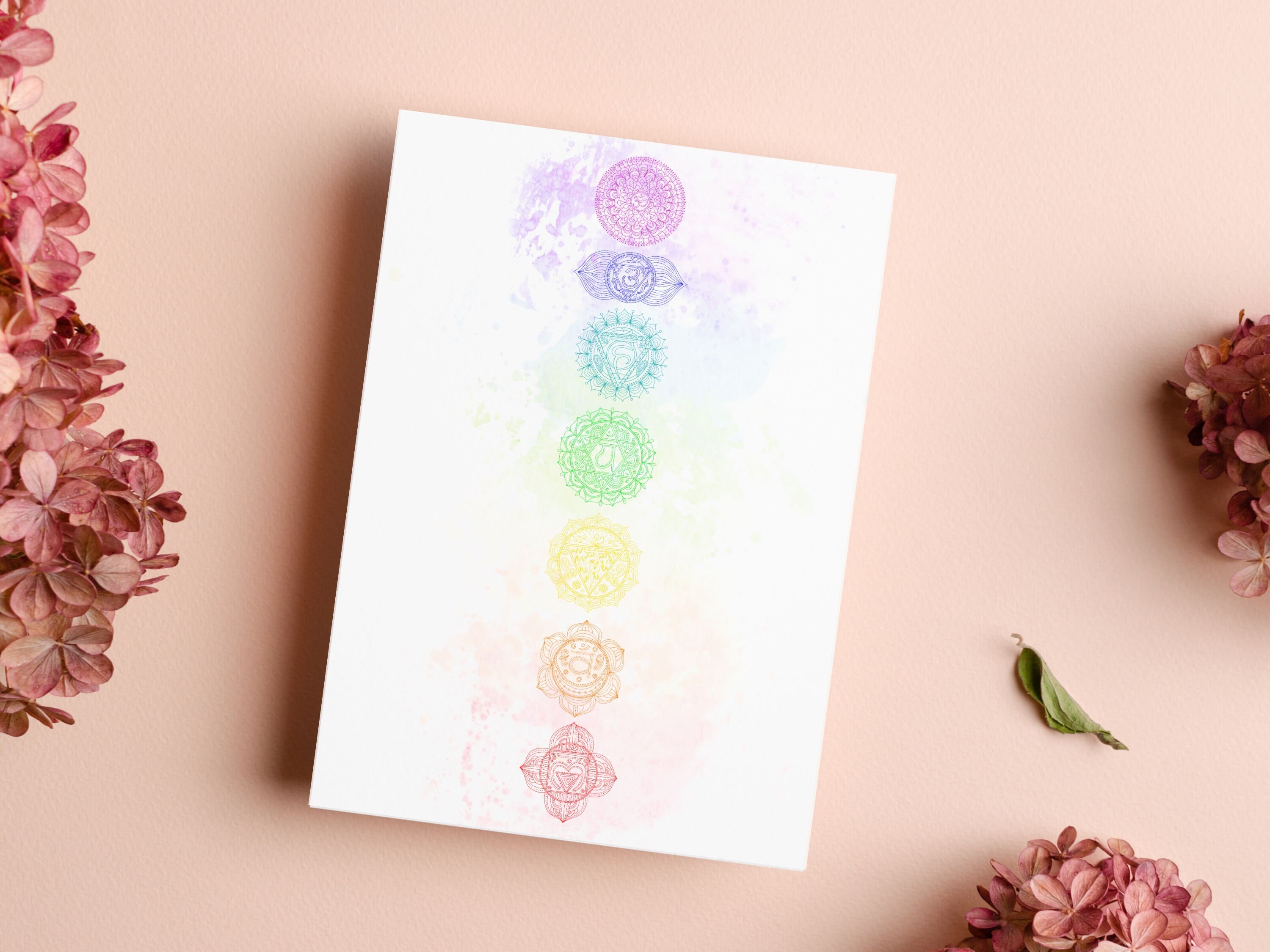 Chakra Symbols Greetings Card, Watercolour Style Chakra Symbols, Chakra ...