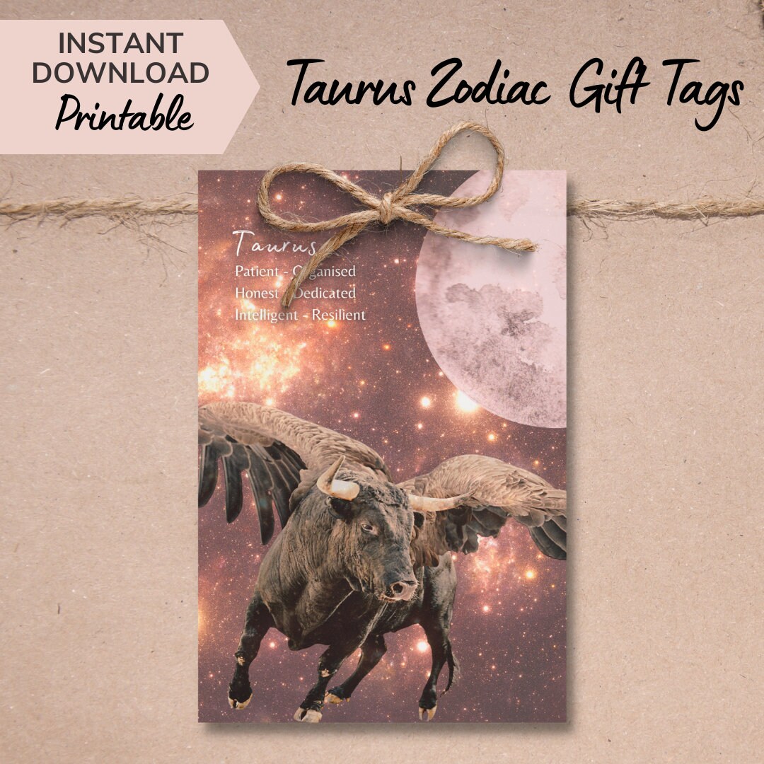 Taurus Zodiac Printable Gift Tag, Celestial Style Downloadable Tag ...