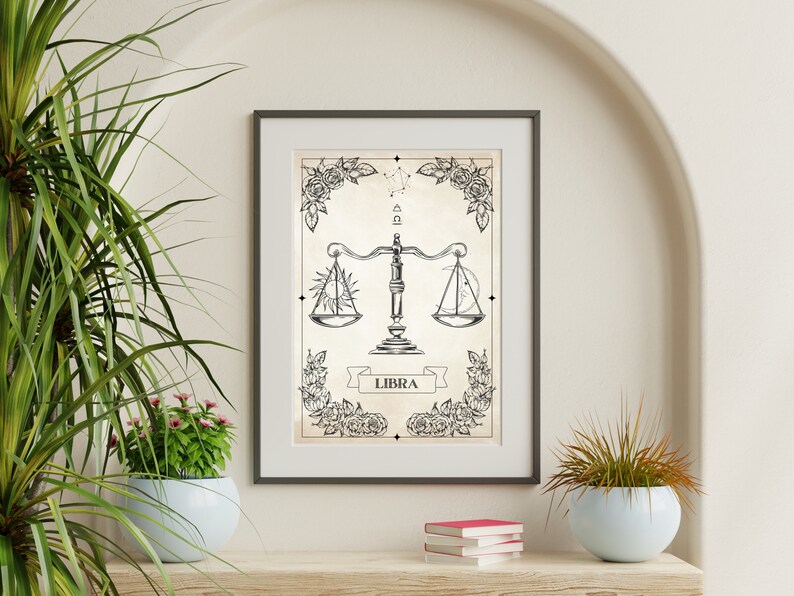 Printable Libra Zodiac Wall Art, Beautiful Vintage Style Libra the ...