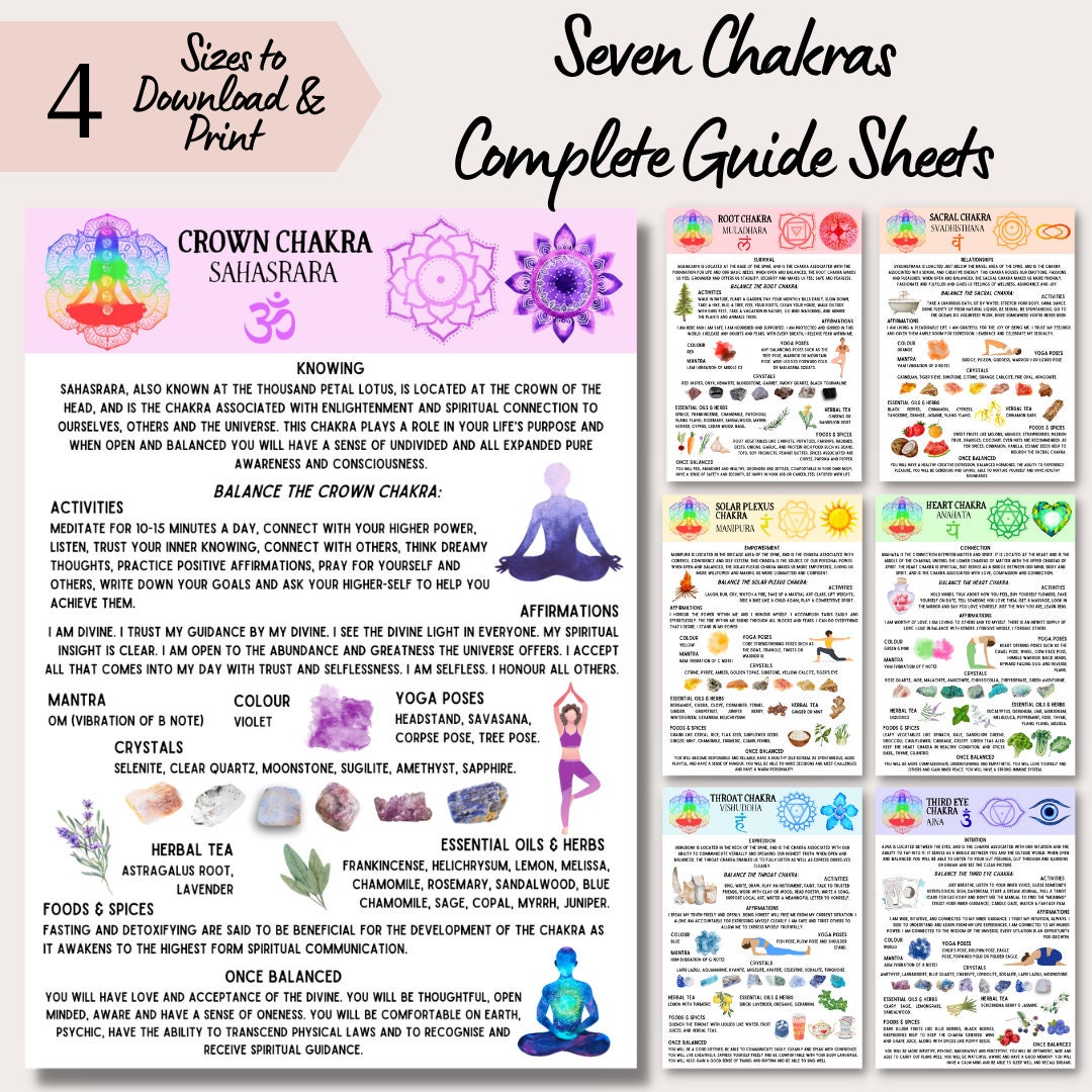 Seven Chakras Printable Guide Sheets, Chakra Balancing Cards, Chakra ...