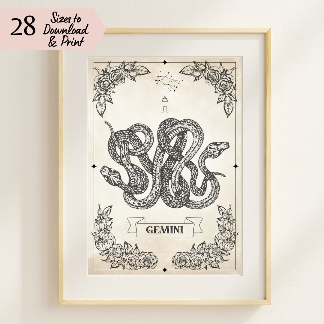 Printable Gemini Zodiac Wall Art, Beautiful Vintage Style Gemini the ...