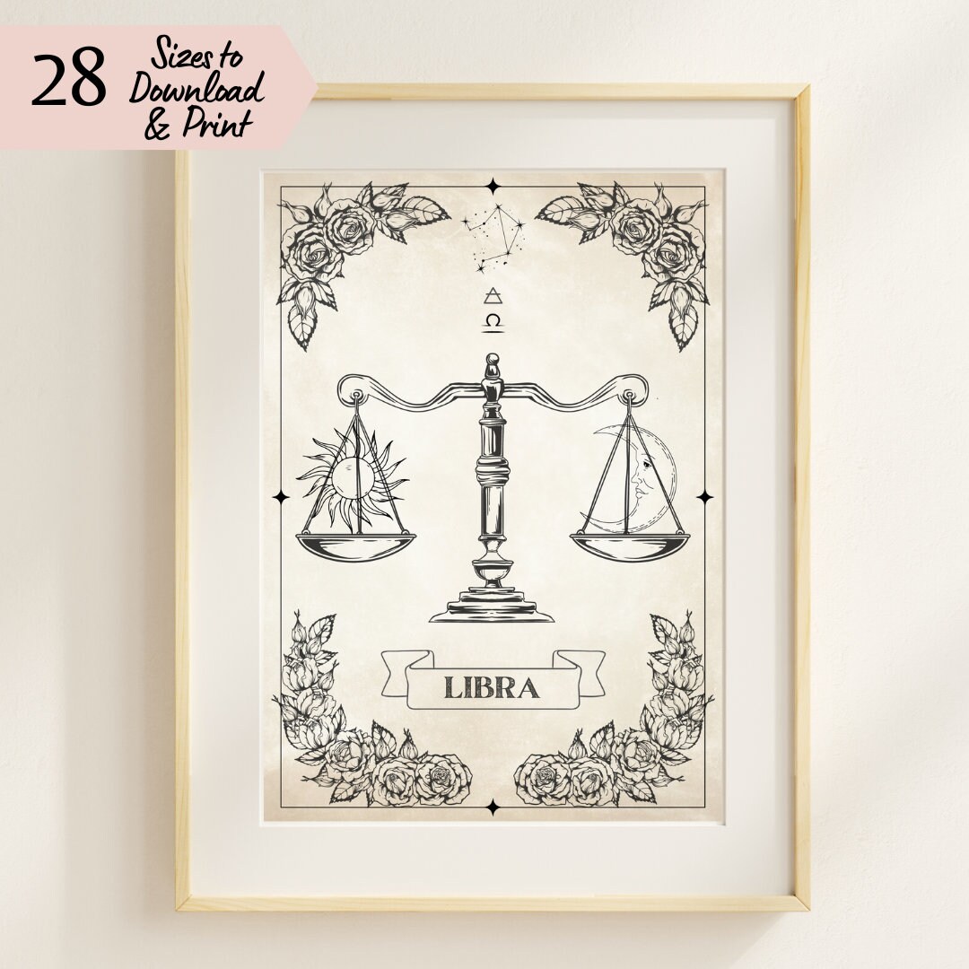 Printable Libra Zodiac Wall Art, Beautiful Vintage Style Libra the ...