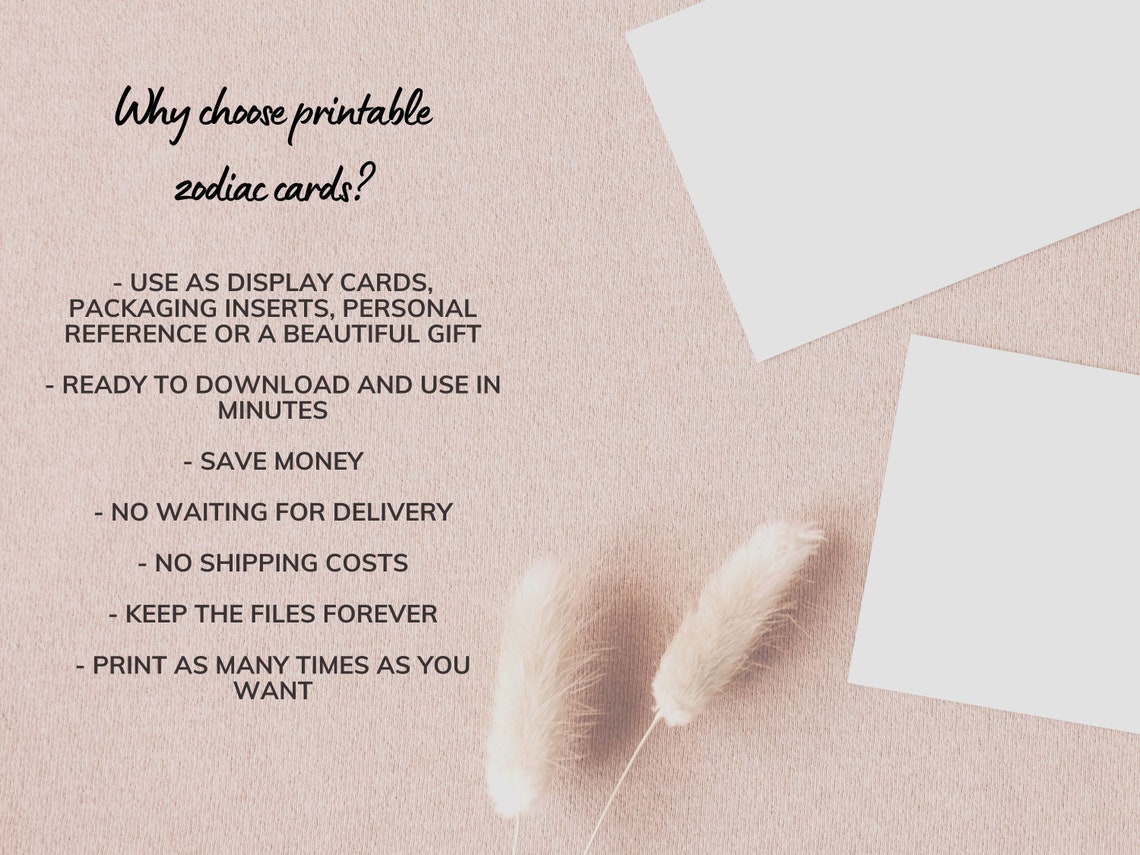 Set of 12 Printable Zodiac Cards, Astrology Packaging Inserts, Star ...