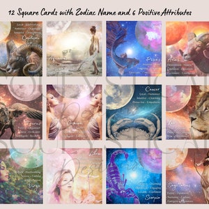 Set of 12 Printable Zodiac Cards, Astrology Packaging Inserts, Star ...
