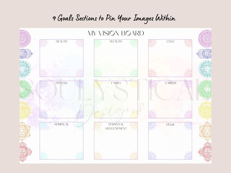 Chakra Printable Vision Board, Template for Goals & Images, Printable ...