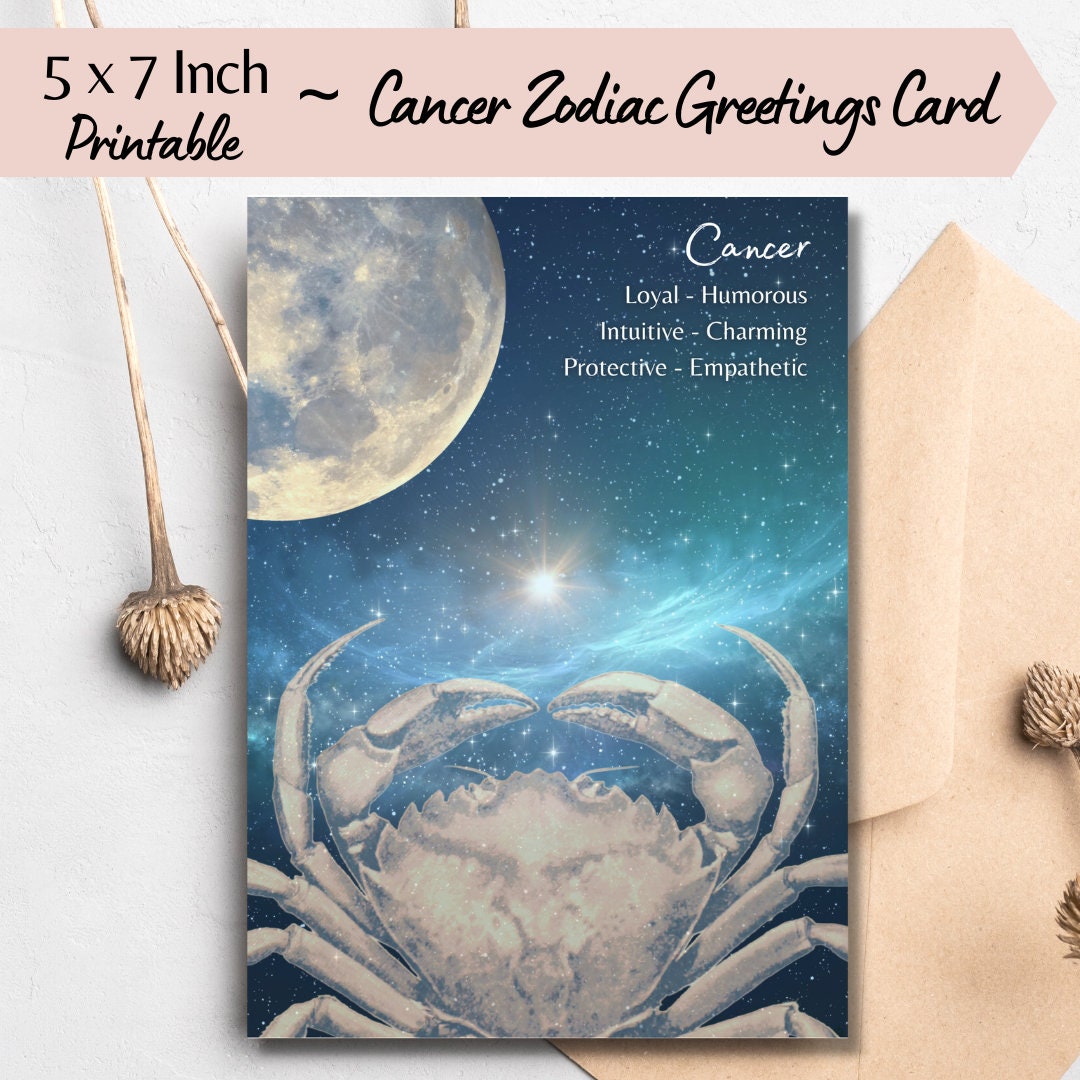 Cancer Greeting Card Cancer the Crab Zodiac Birthday Card Celestial ...