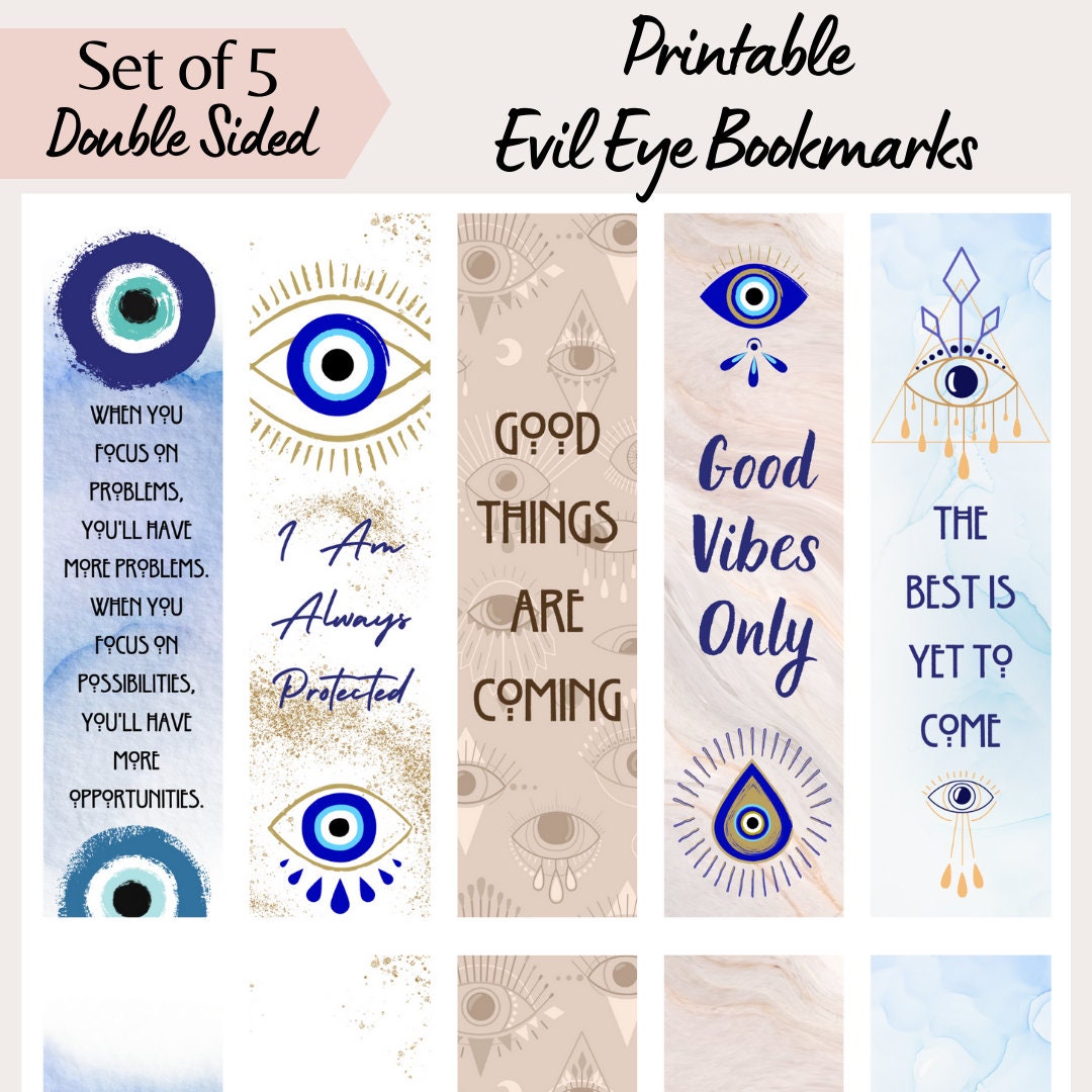 Evil Eye Printable Bookmarks, Watercolour Style Double Sided Bookmarks ...