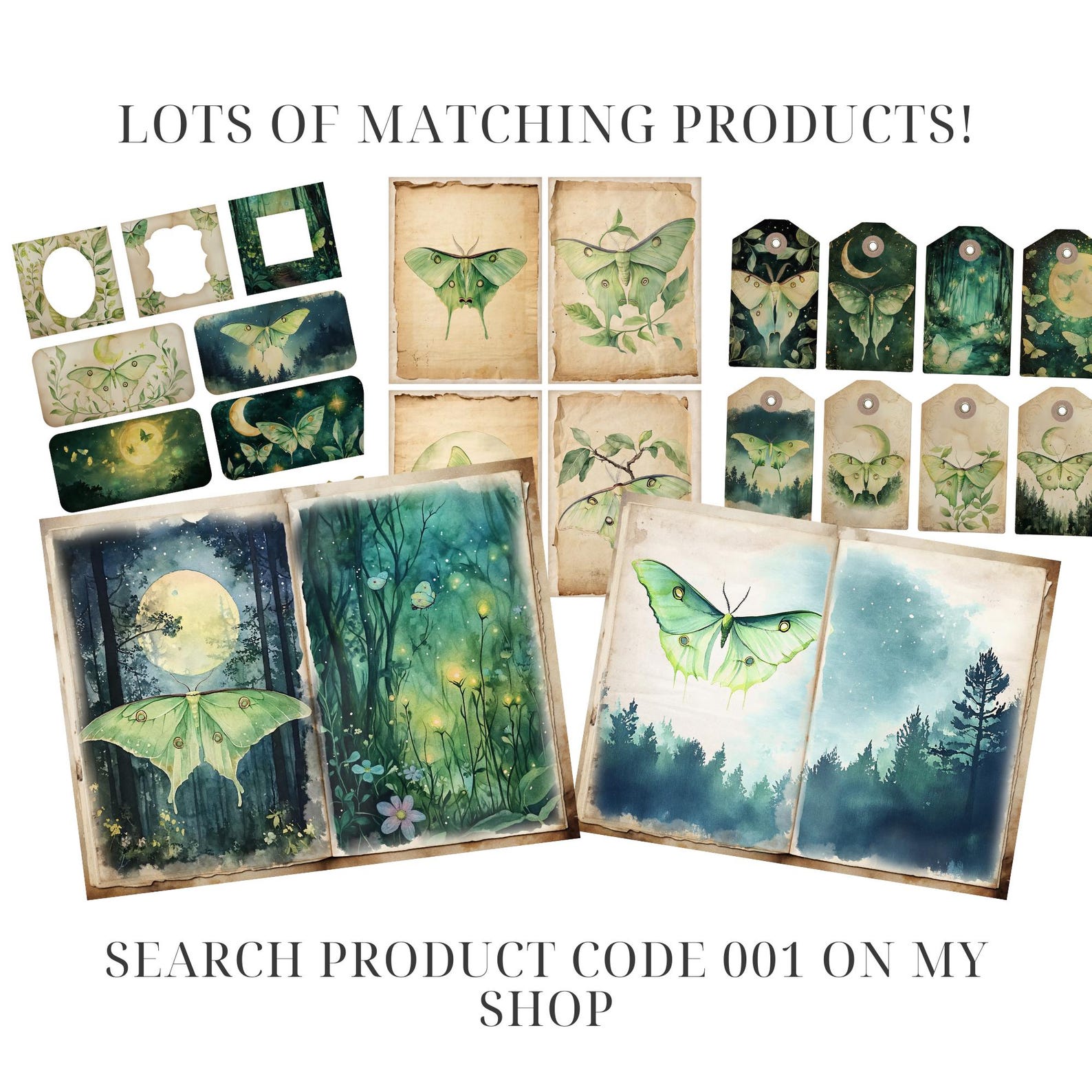 Luna Moth Watercolor Clipart, Moon and Forest Scenes Digital ...