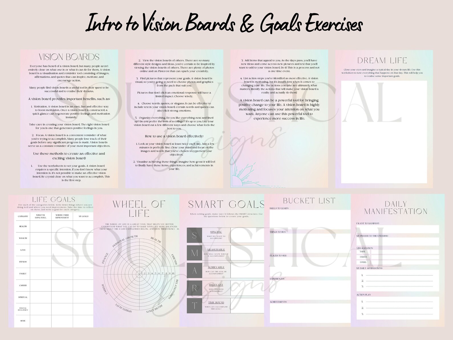 Printable Vision Board Kit in Gradient Pastel Colours, Dream Board ...