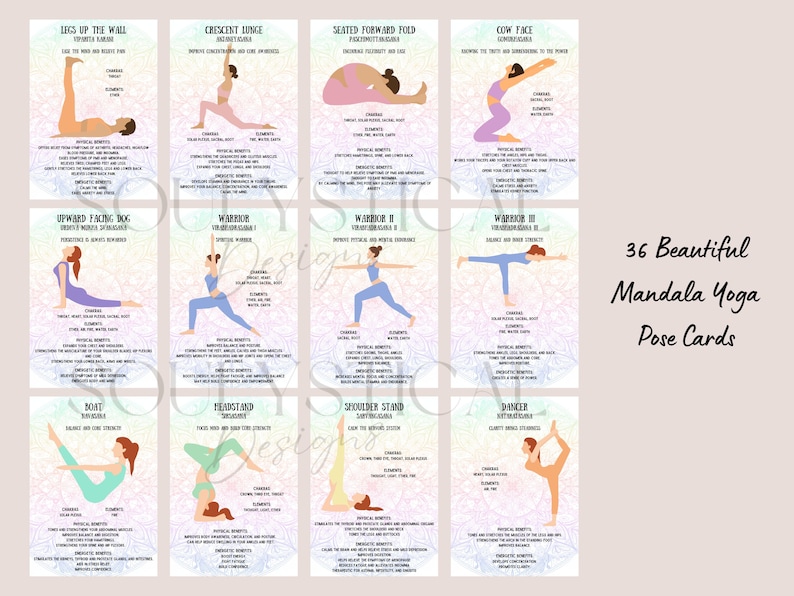 Yoga Pose Printable Cards, Mandala Design, Flashcards for Yoga ...
