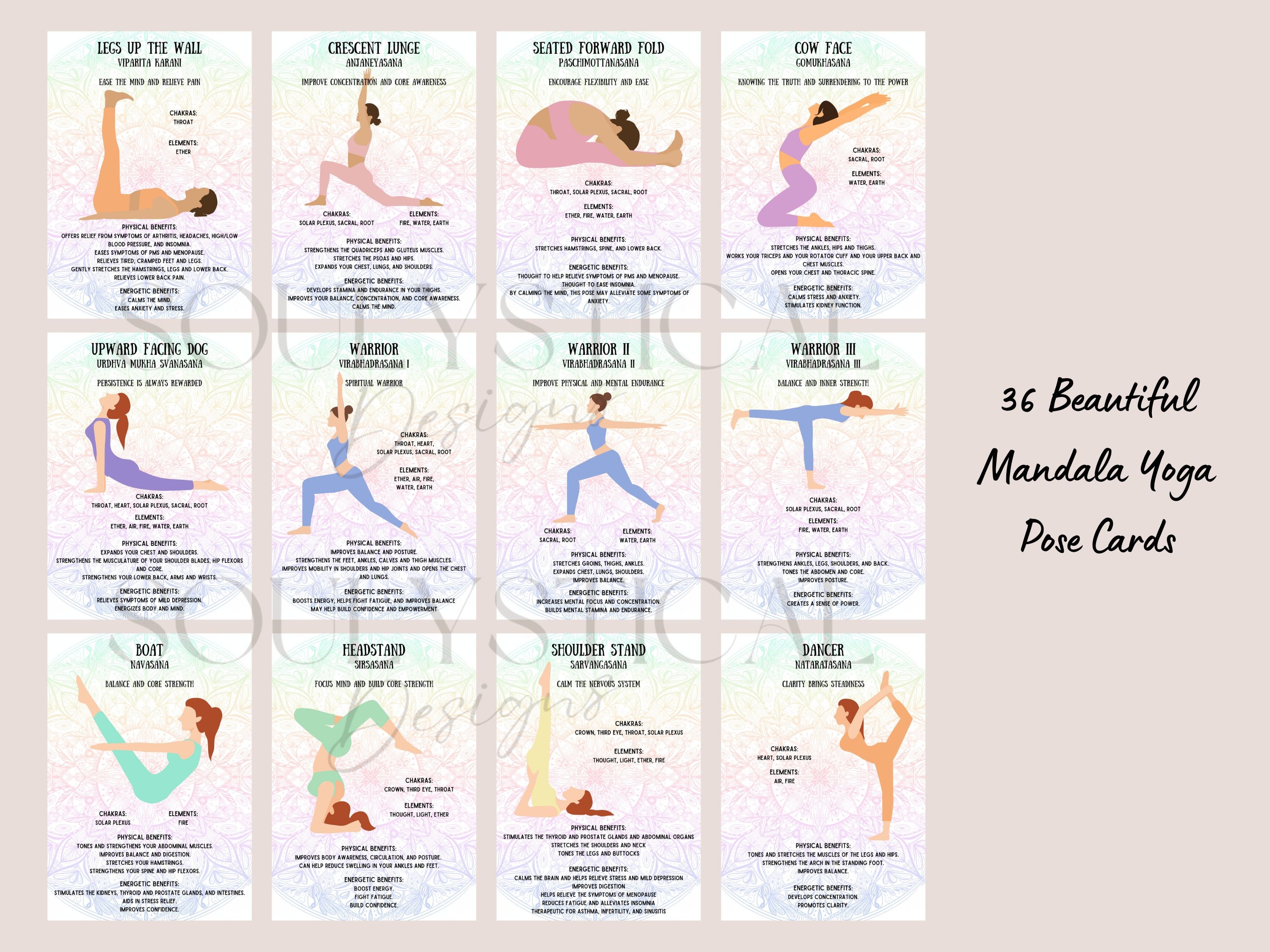 Yoga Pose Printable Cards Mandala Design Flashcards for - Etsy