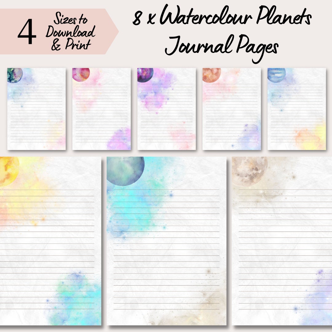 Watercolour Planets Printable Journal Pages, Downloadable Lined Junk ...