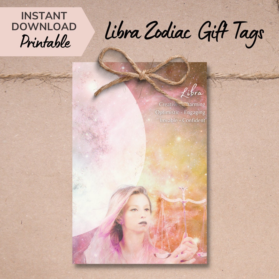 Libra Zodiac Printable Gift Tag, Celestial Style Downloadable Gift Tag ...
