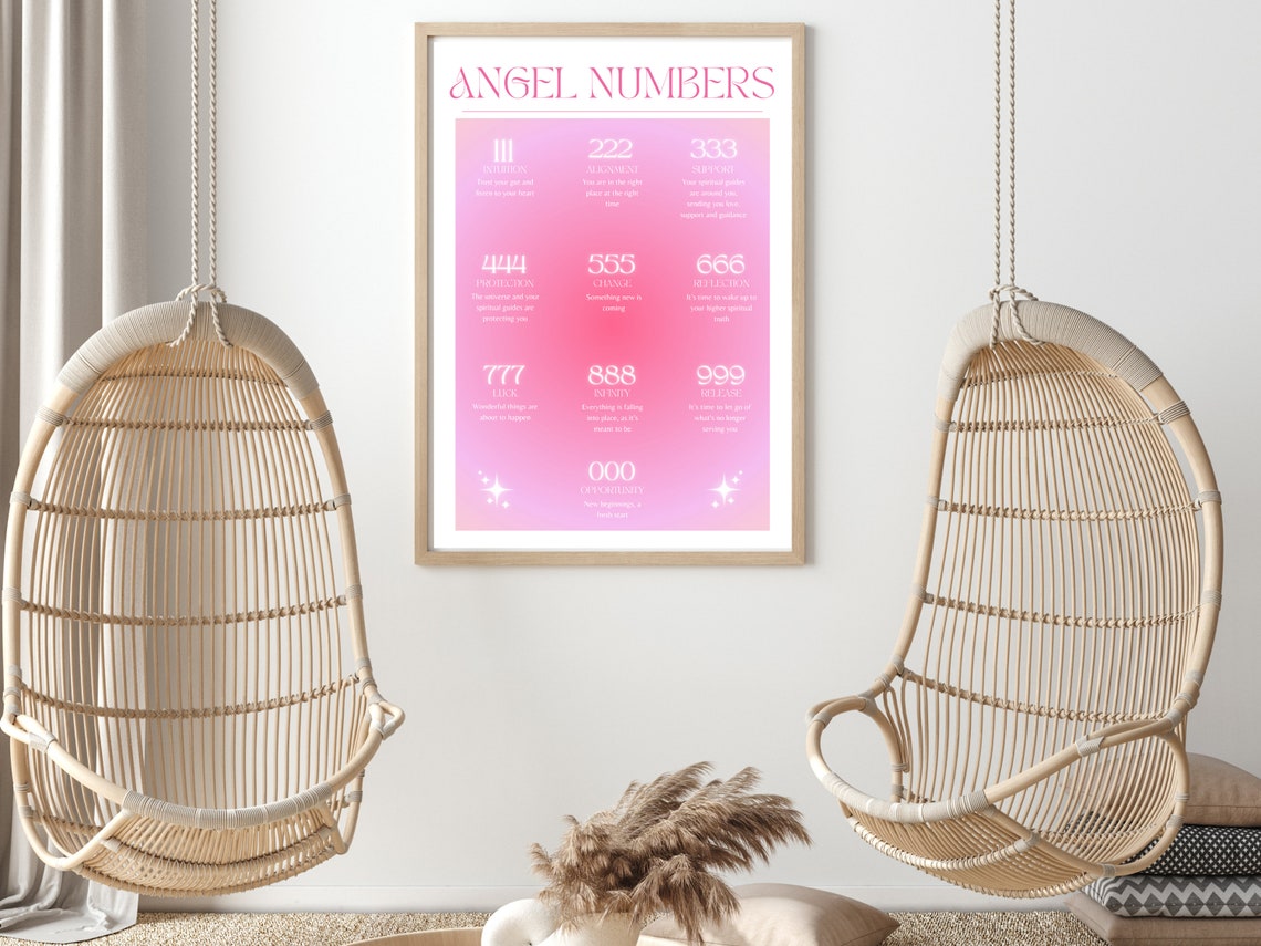 Angel Numbers Wall Art Digital Download, Pink Aura, Trendy Home Decor ...
