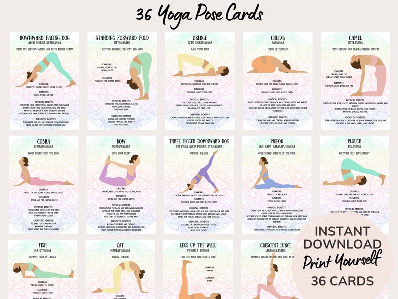 Yoga Pose Printable Cards Mandala Design Flashcards for - Etsy