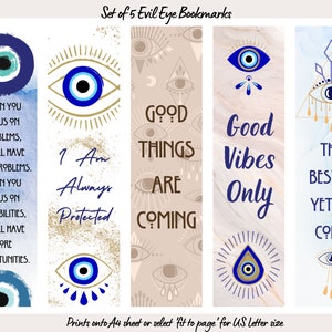 Evil Eye Printable Bookmarks, Watercolour Style Double Sided Bookmarks ...