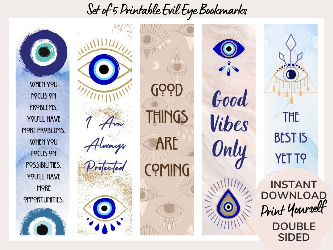Evil Eye Printable Bookmarks Watercolour Style Double Sided - Etsy