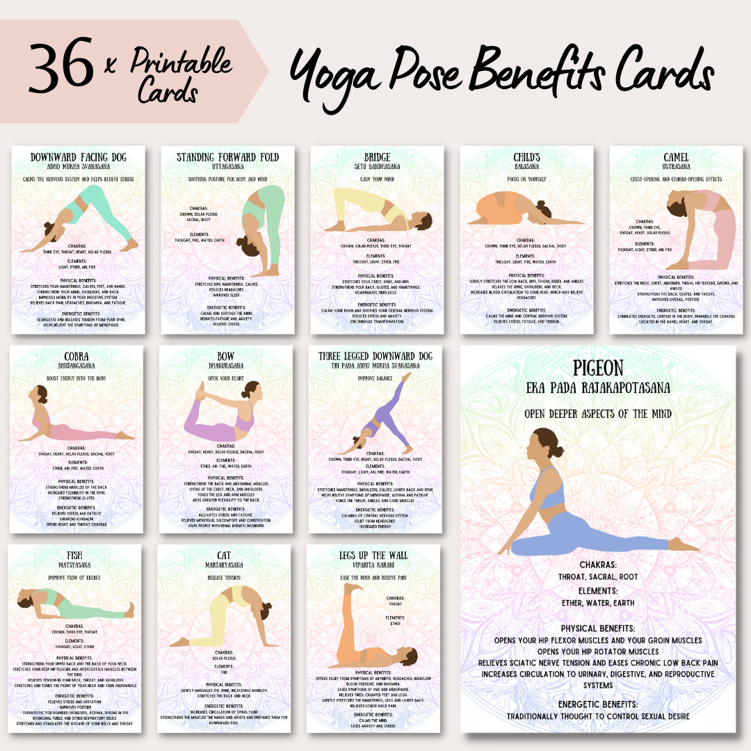 Yoga Pose Printable Cards, Mandala Design, Flashcards for Yoga ...