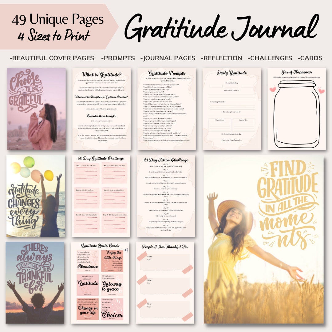 Printable Gratitude Journal Bundle, Downloadable Self Development ...