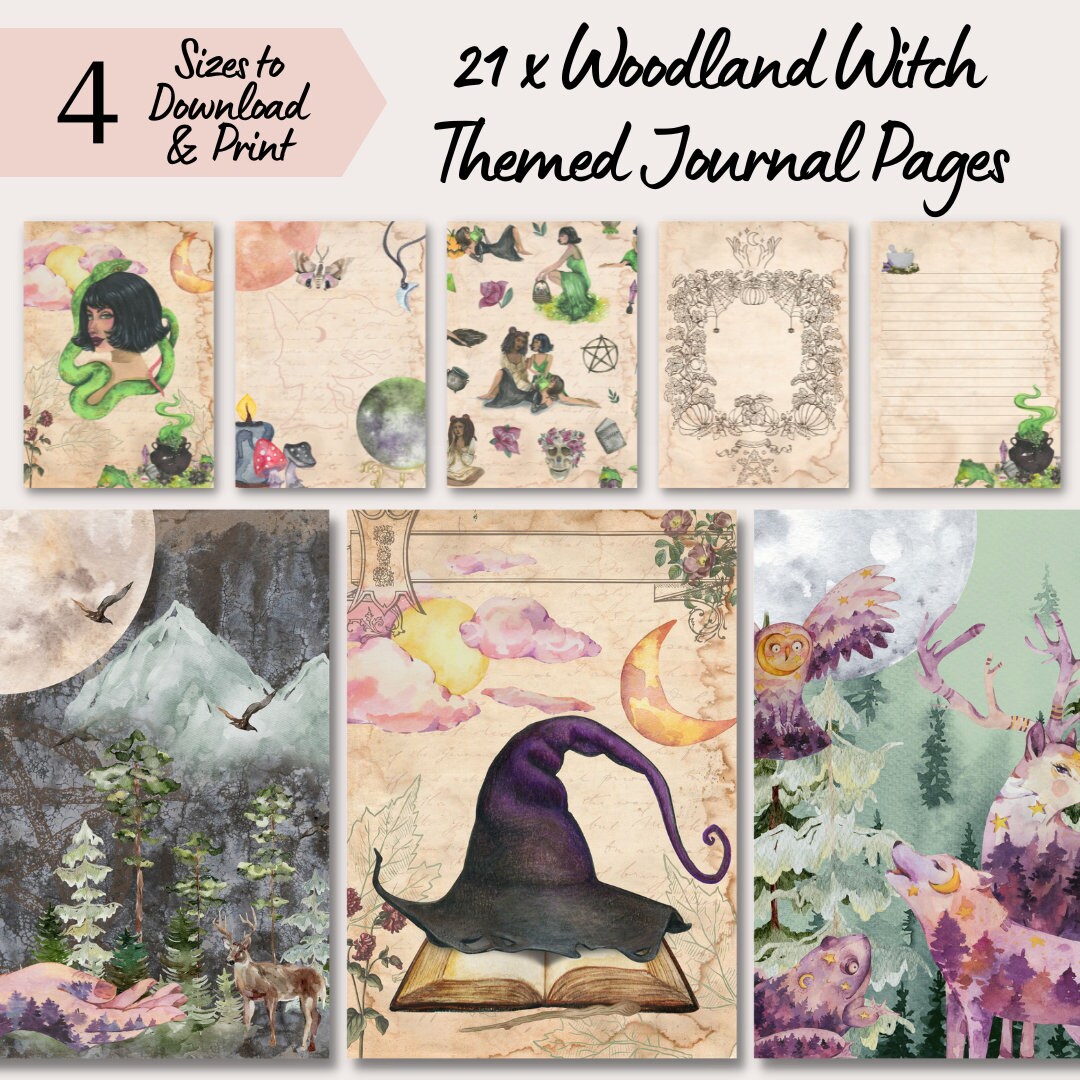 Watercolour Woodland Witch Printable Journal Pages, Woodland Animal ...