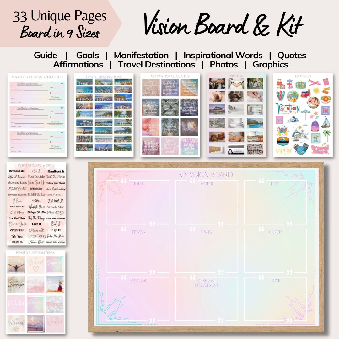 Printable Vision Board Kit in Gradient Pastel Colours, Dream Board ...