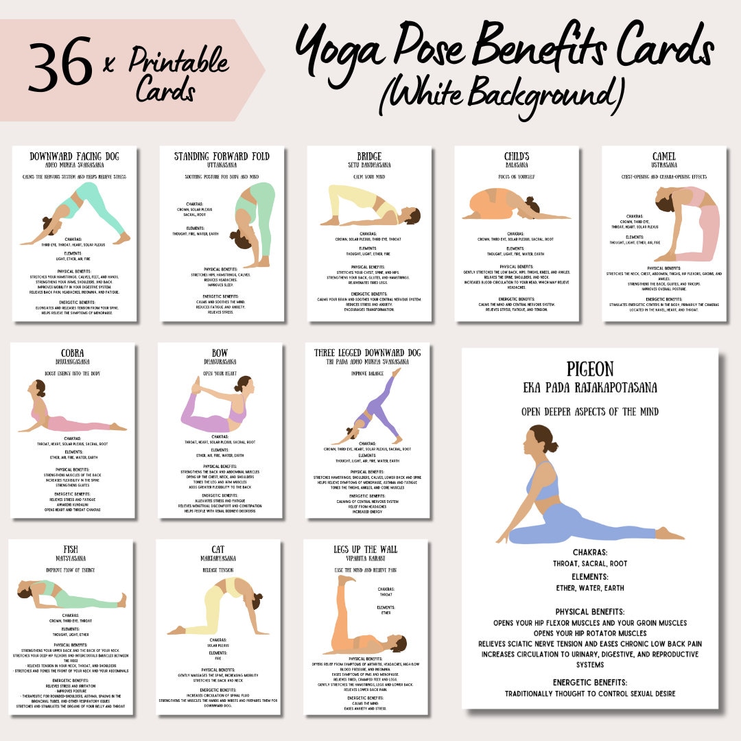 Yoga Pose Printable Cards, White Background, Flashcards for Yoga ...