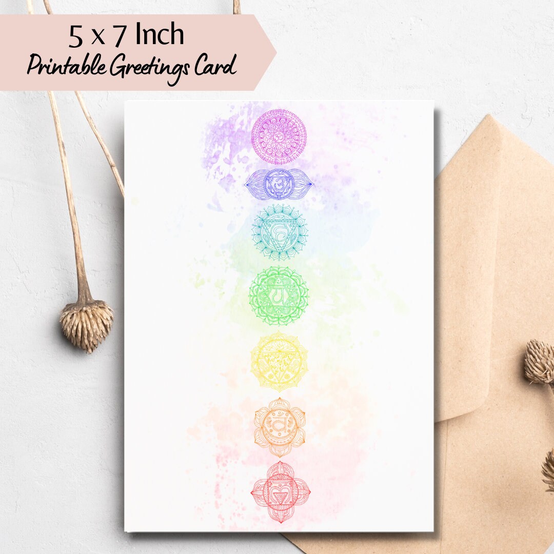 Chakra Symbols Greetings Card, Watercolour Style Chakra Symbols, Chakra ...