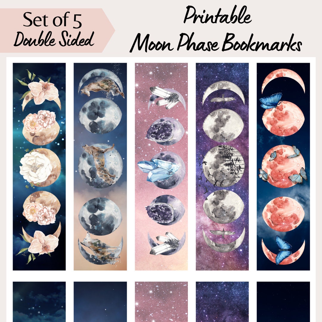 Moon Phase Printable Bookmarks, Watercolour Style Double Sided ...