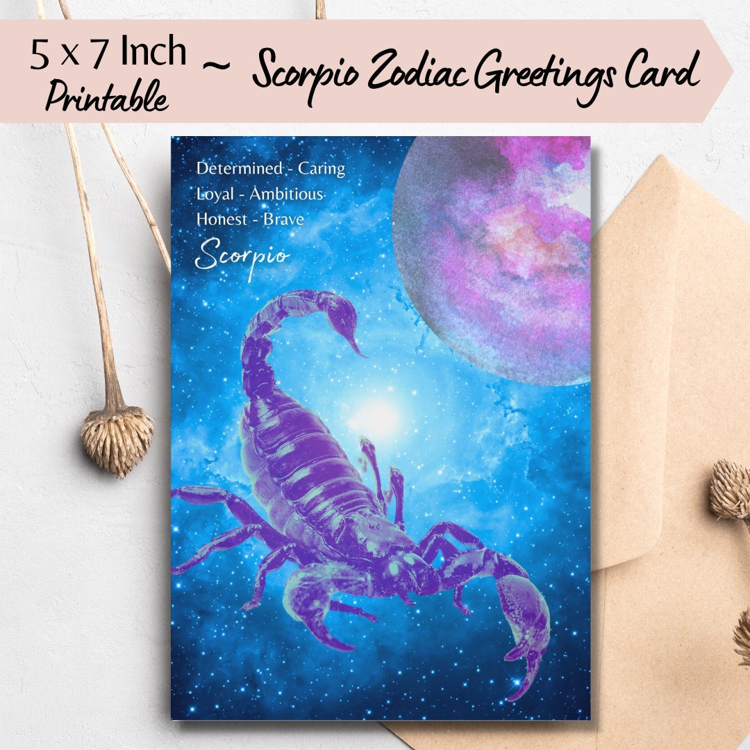 Scorpio Greeting Card Scorpio Zodiac Birthday Card Celestial Style ...