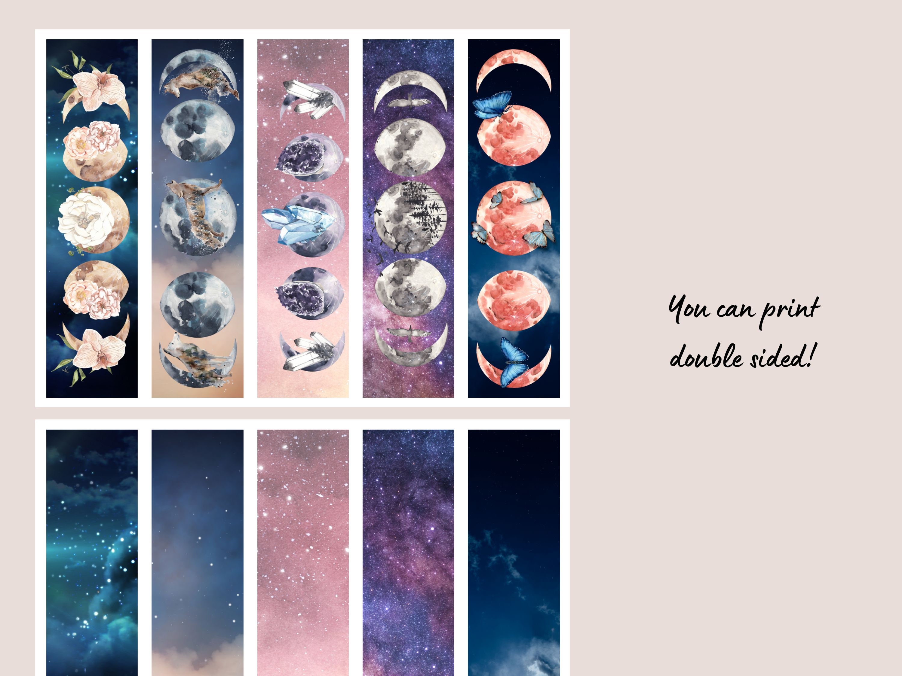 Moon Phase Printable Bookmarks, Watercolour Style Double Sided ...