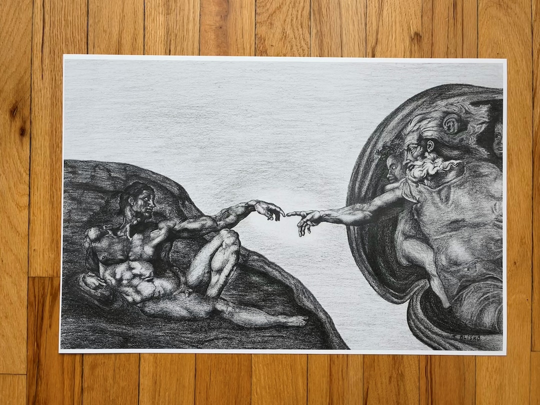 Creation of Adam Print of Original Pencil Drawing, God and Adam Wall ...